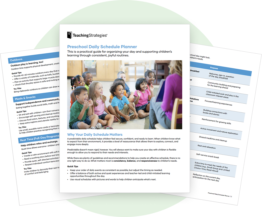 Preschool Daily Schedule Planner - Teaching Strategies